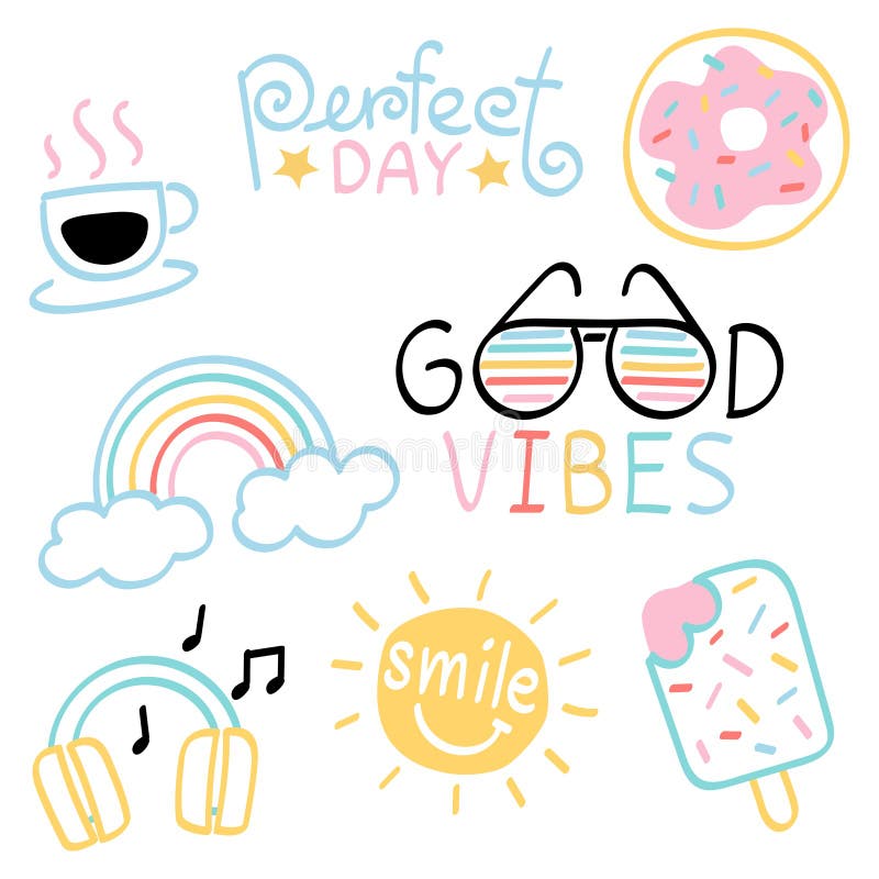 Good Vibes Collection - Hand Drawn Stock Vector - Illustration of ...