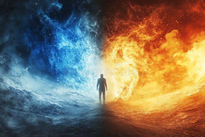 Heaven Vs Hell, Blue and Orange Background. Stock Photo - Image of fire ...