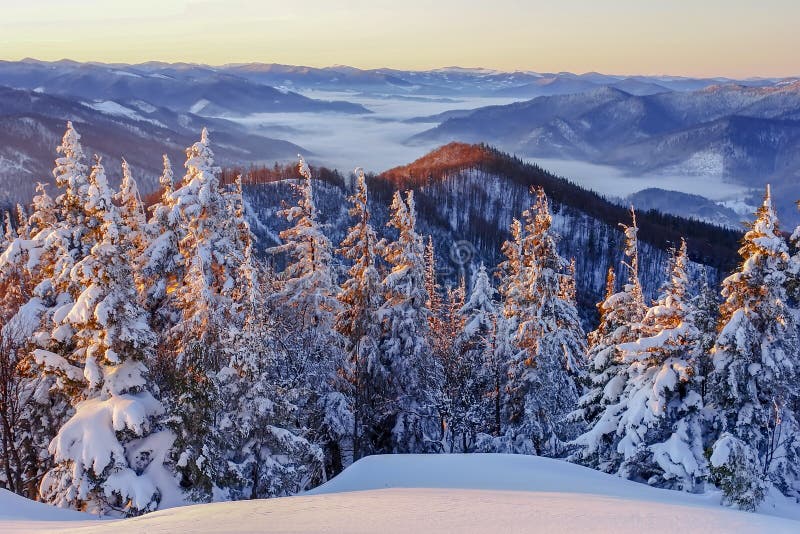 Good Winter in the Mountains Stock Image - Image of mountain, light ...