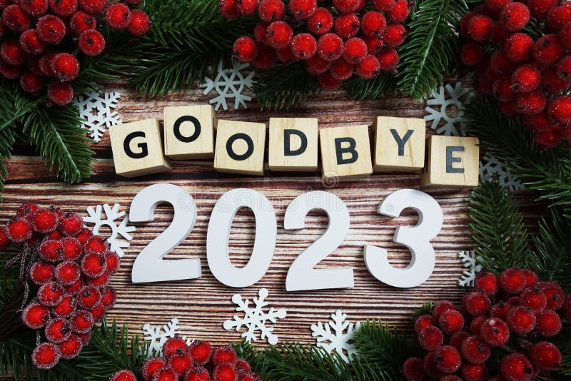 Goodbye 2023 Holidays Celebration with Christmas Decorations Background ...