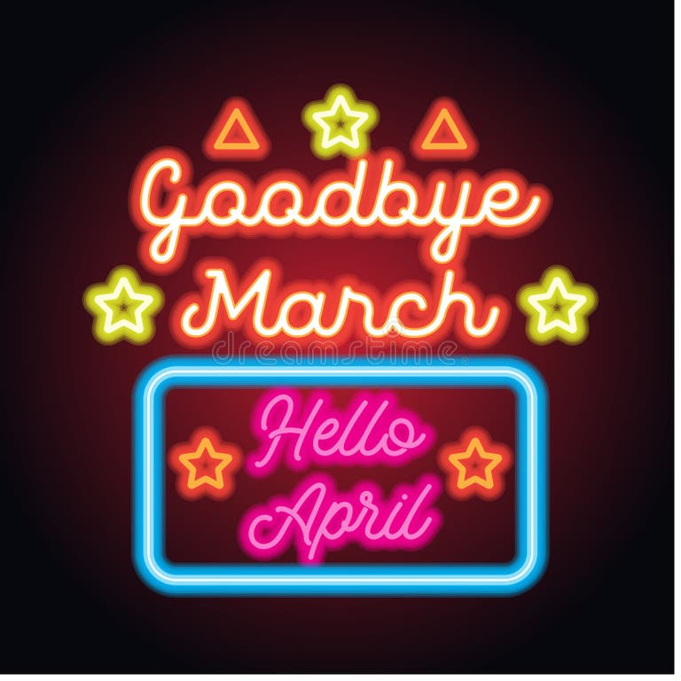 Goodbye March Hello April Spring Text Sign with Frame, Vector Stock ...