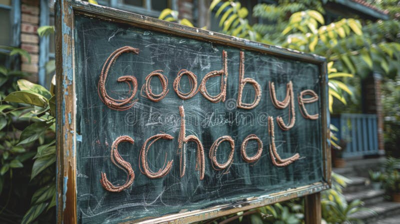 Goodbye School Chalk Text on Black Board. Stock Photo - Image of ...