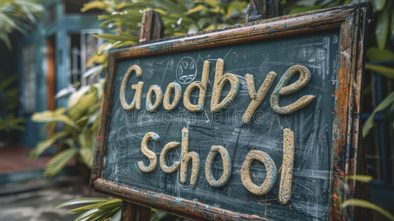 Goodbye School Chalk Text on Black Board. Stock Image - Image of ...