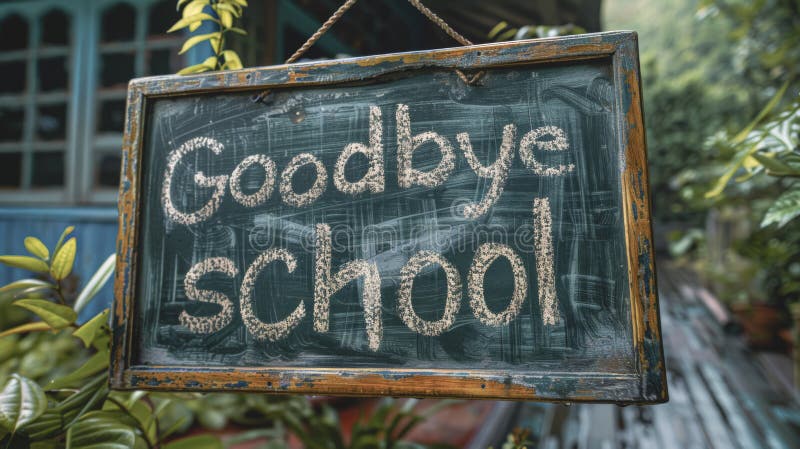 Goodbye School Chalk Text on Black Board. Stock Image - Image of study ...