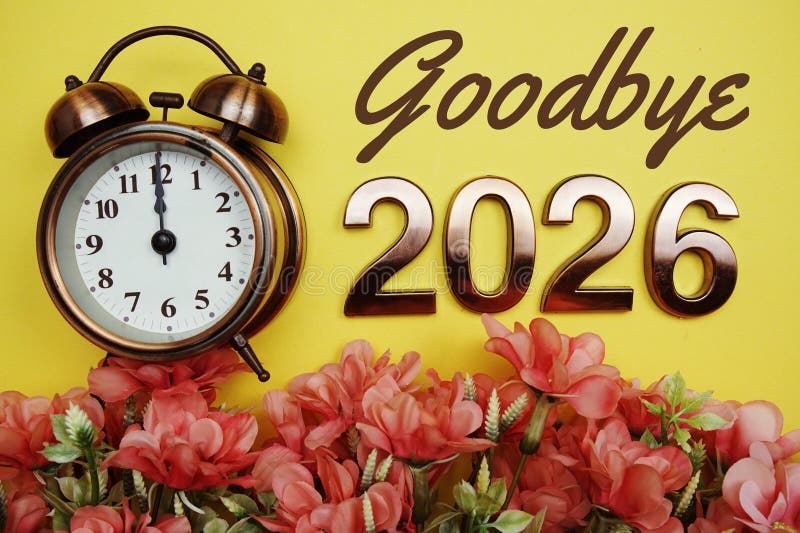 Goodbye 2026 Text with Alarm Clock and Flower Decoration on Yellow ...