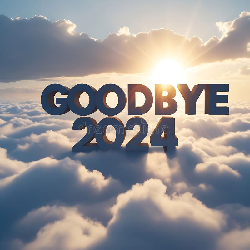 Goodbye 2024 Text Glowing in Clouds with Sun Rays Stock Illustration ...