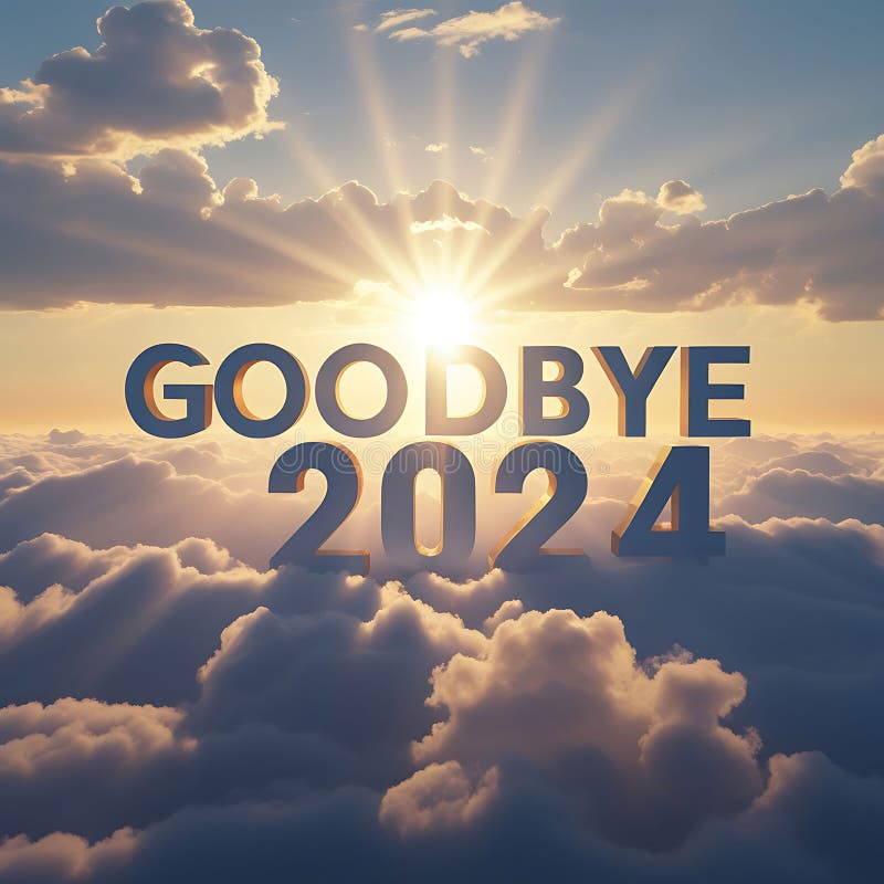 Goodbye 2024 Text Glowing in Clouds with Sun Rays Stock Illustration ...