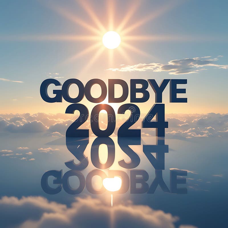 Goodbye 2024 Text Glowing in Clouds with Sun Rays Stock Illustration ...