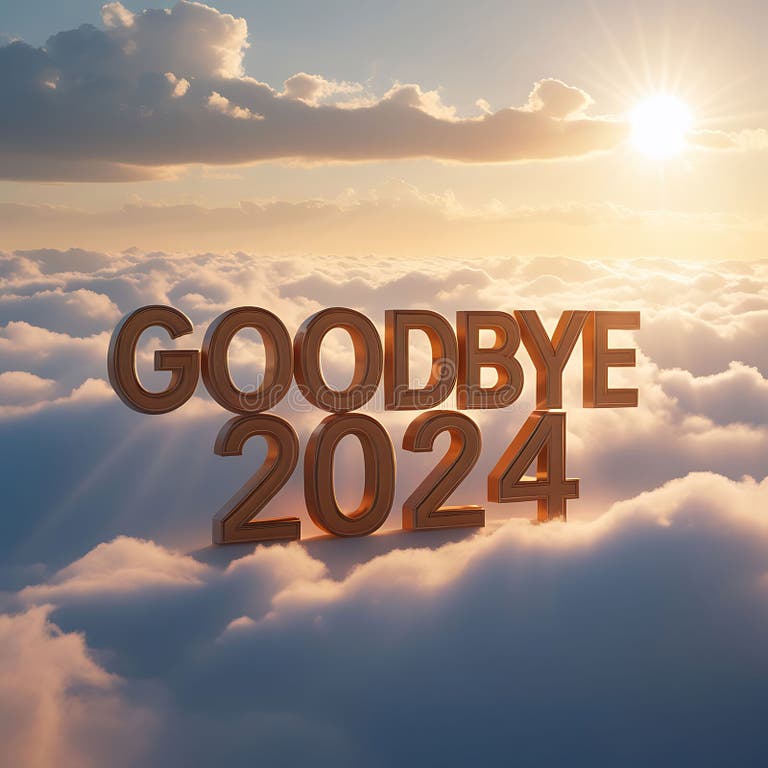 Goodbye 2024 Text Glowing in Clouds with Sun Rays Stock Illustration ...