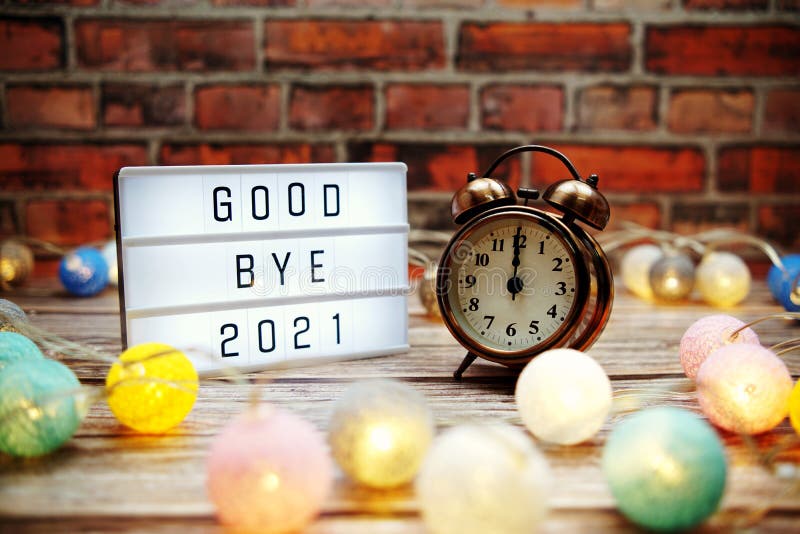 Goodbye 2021 Text in Light Box with Alarm Clock and LED Cotton Balls ...