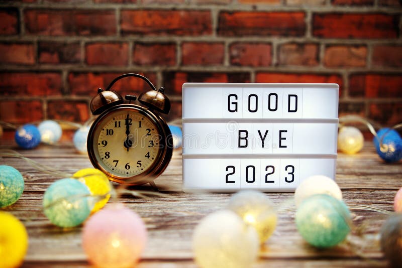Goodbye 2023 Text in Light Box with Alarm Clock and LED Cotton Balls ...