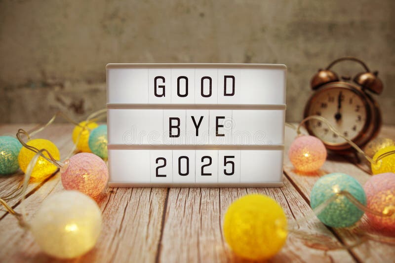 Goodbye 2025 Text on Lightbox on Wooden Background Stock Photo - Image ...