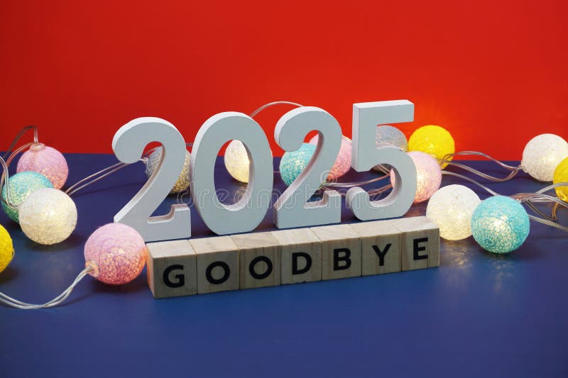 Goodbye 2025 Word Alphabet Letters on Red and Blue Background Stock ...