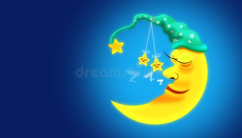 Cute Moon Cartoon Sleeping on a Blue Background Stock Illustration ...