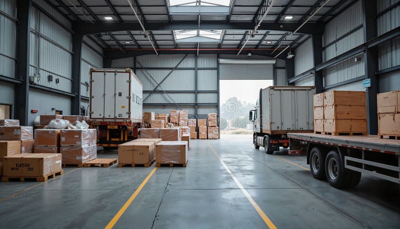 Goods Being Loaded Onto Trucks in a Busy Warehouse, Logistics Efficiency Stock Image - Image of ...