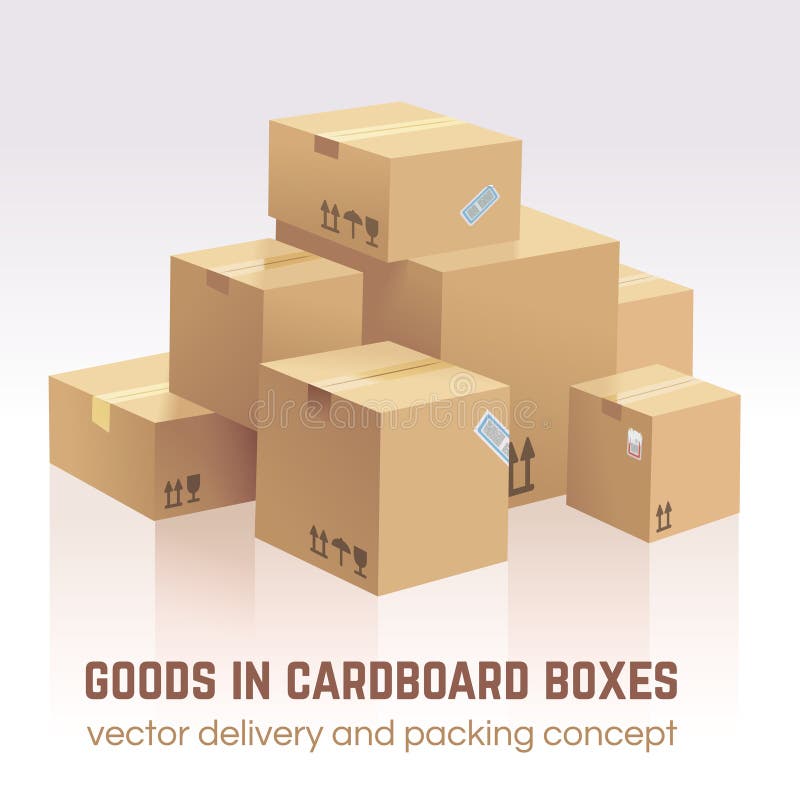 Goods in Cardboard Boxes. Vector Delivery and Packing Concept Stock ...