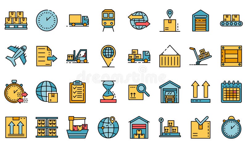Goods Export Icons Set Vector Flat Stock Vector - Illustration of ...