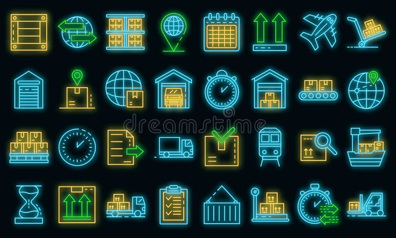 Goods Export Icons Set Vector Neon Stock Illustration - Illustration of ...