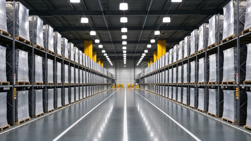 Goods Wrapped in Plastic Waiting on Pallets in Distribution Warehouse ...