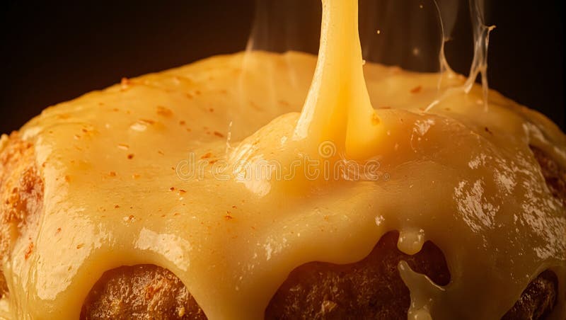 Gooey Cheese Cascading Over a Crispy Potato Under Warm Light Stock ...