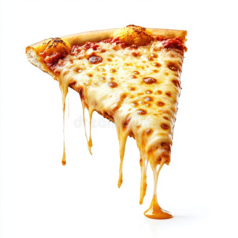 Gooey Cheese Pizza Slice with Dripping Melted Cheese on White ...