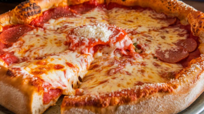 A Gooey Slice of Chicago-style Deep-dish Pizza with Melted Cheese Stock ...