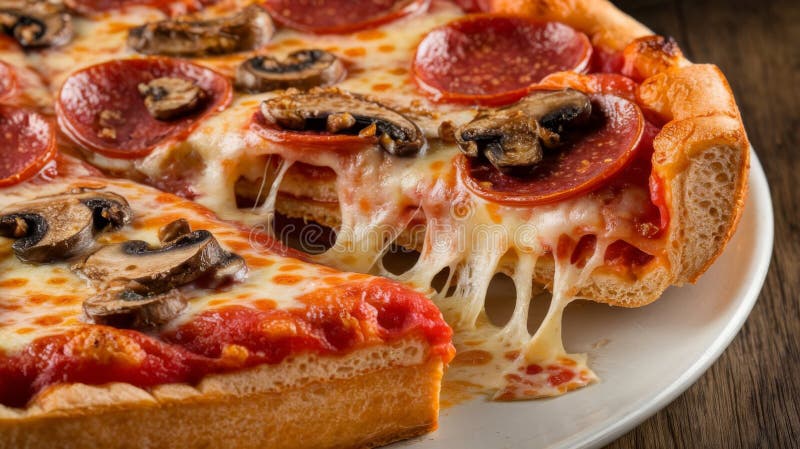 A Gooey Slice of Chicago-style Deep-dish Pizza with Melted Cheese Stock ...