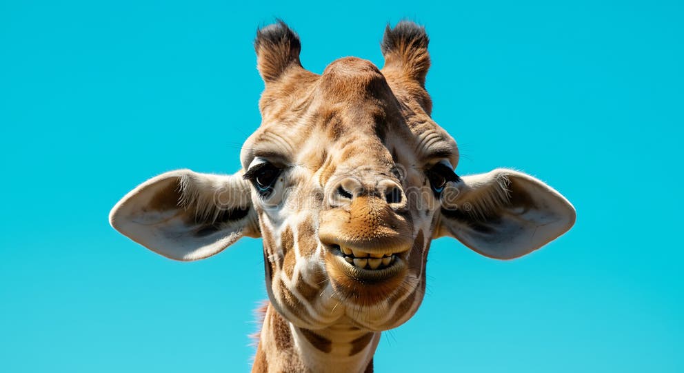 A Goofy Giraffe Portrait Capturing a Unique Smiling Expression Against ...