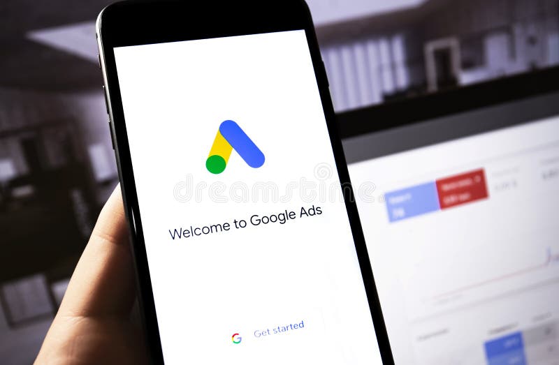 Google Ads App on the Screen Smartphone with Notebook in Editorial ...