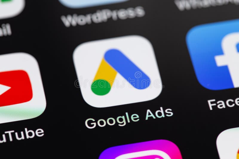 Google Ads Mobile Icon App on the Screen Smartphone IPhone Closeup ...