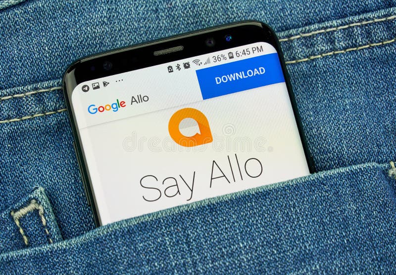 Google Allo on a Phone Screen in a Pocket Editorial Photography - Image ...