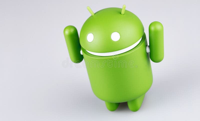 Google Android Figure with Raised Hands on Grey Background Editorial ...