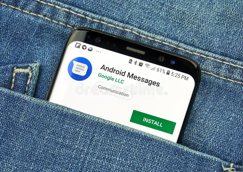 Google Android Message on a Phone Screen in a Pocket Editorial ...