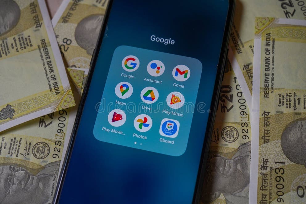 Google Apps in Folder. Google Applications Icons on Smartphone Display ...