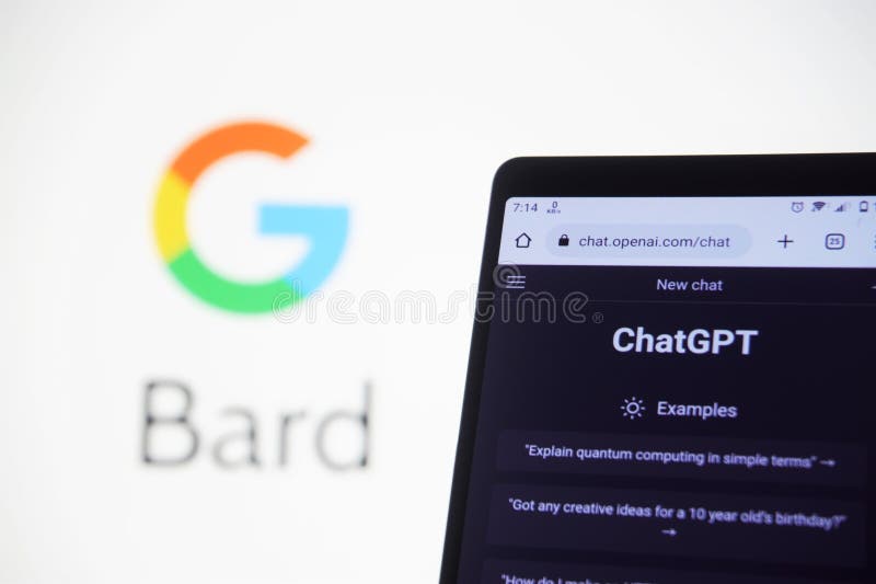 Google Bard Ai on Computer Screen, Chatgpt on Smart Phone Screen ...