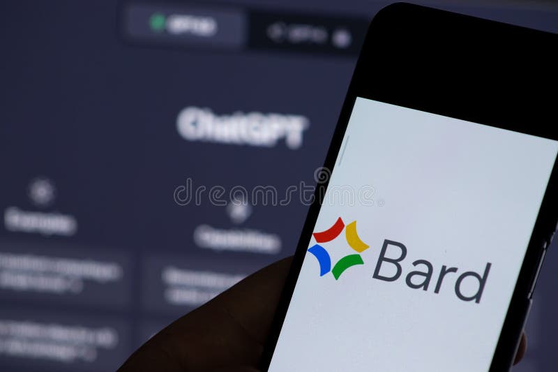Google Bard Logo and Chat GPT on Mobile Device. AI Chatbot Technology ... Google Bard Logo and Chat GPT on Mobile Device. AI Chatbot Technology ...