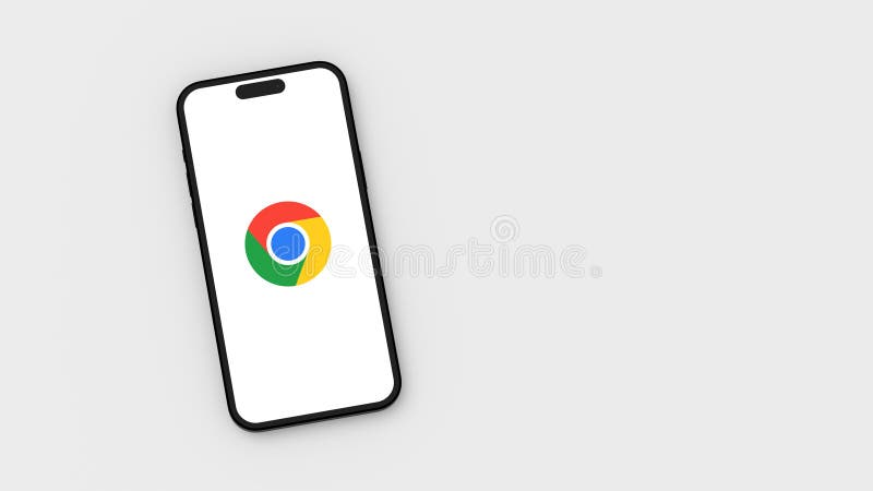 Google Chrome Logo on Mobile Phone Screen on Gray Background with Copy ...
