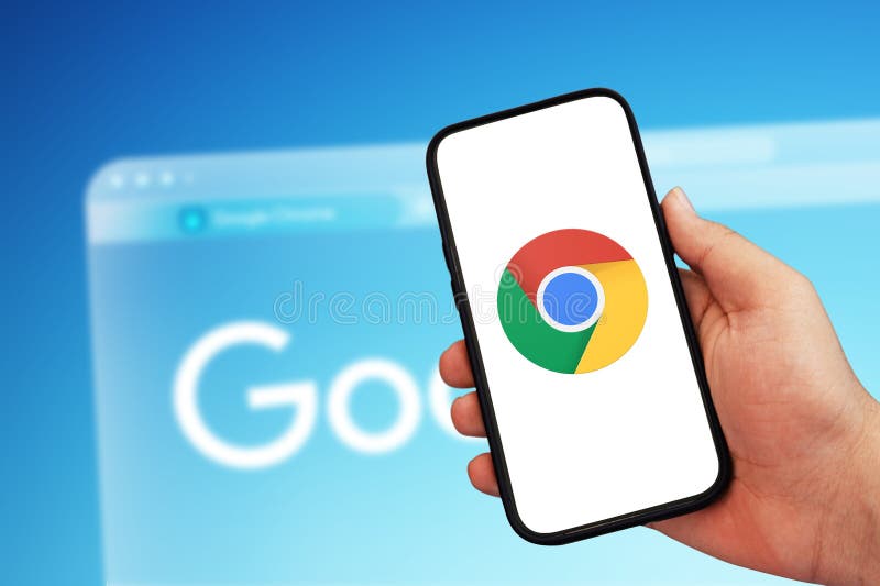 Google Chrome on Smartphone Screen with User Interface Blur in the ...