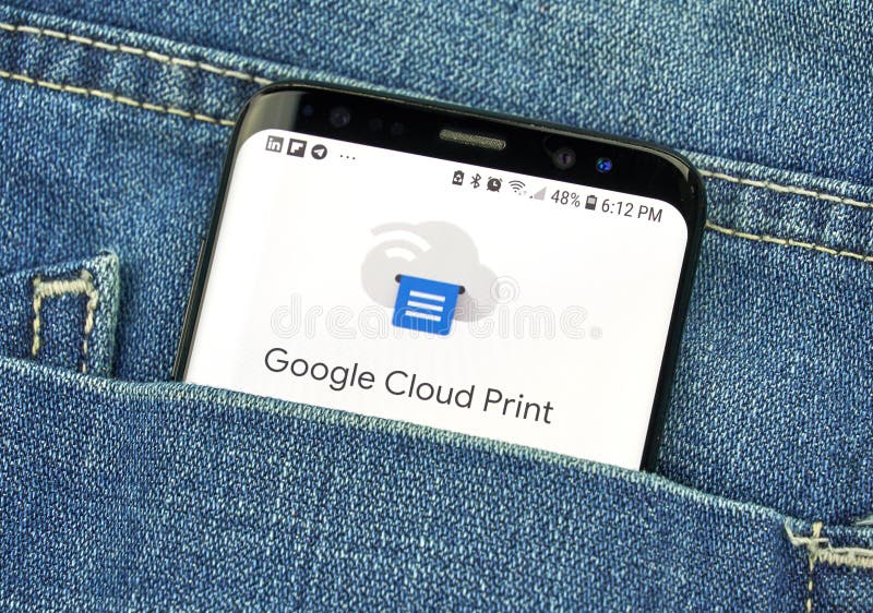 Google Cloud Print on a Phone Screen in a Pocket Editorial Photography ...