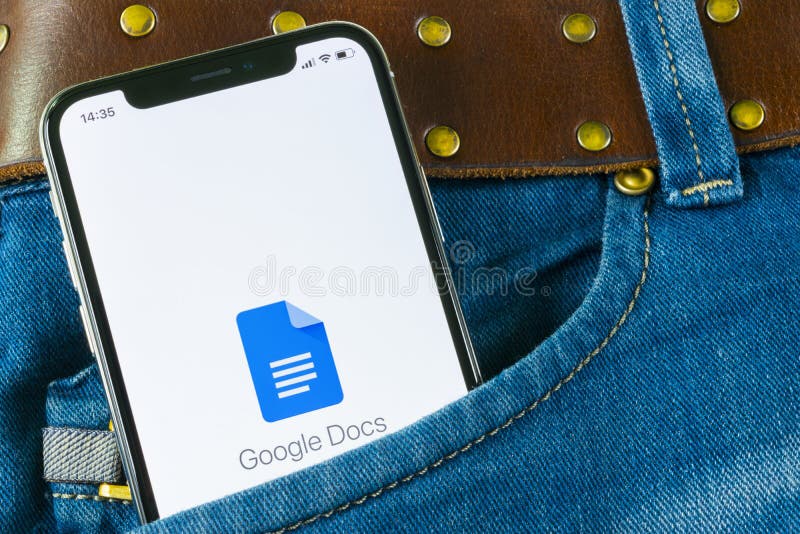 Google Docs Icon on Apple IPhone X Smartphone Screen Close-up in Jeans ...