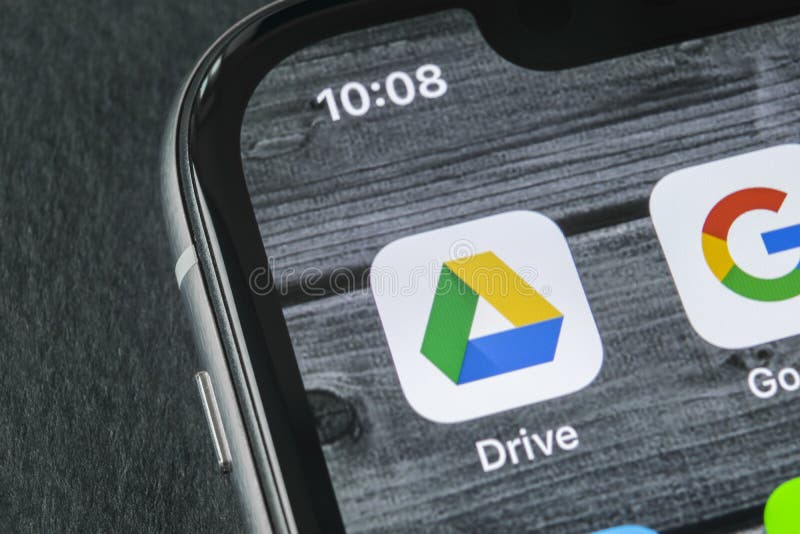 Google Drive Application Icon on Apple IPhone X Screen Close-up. Google ...