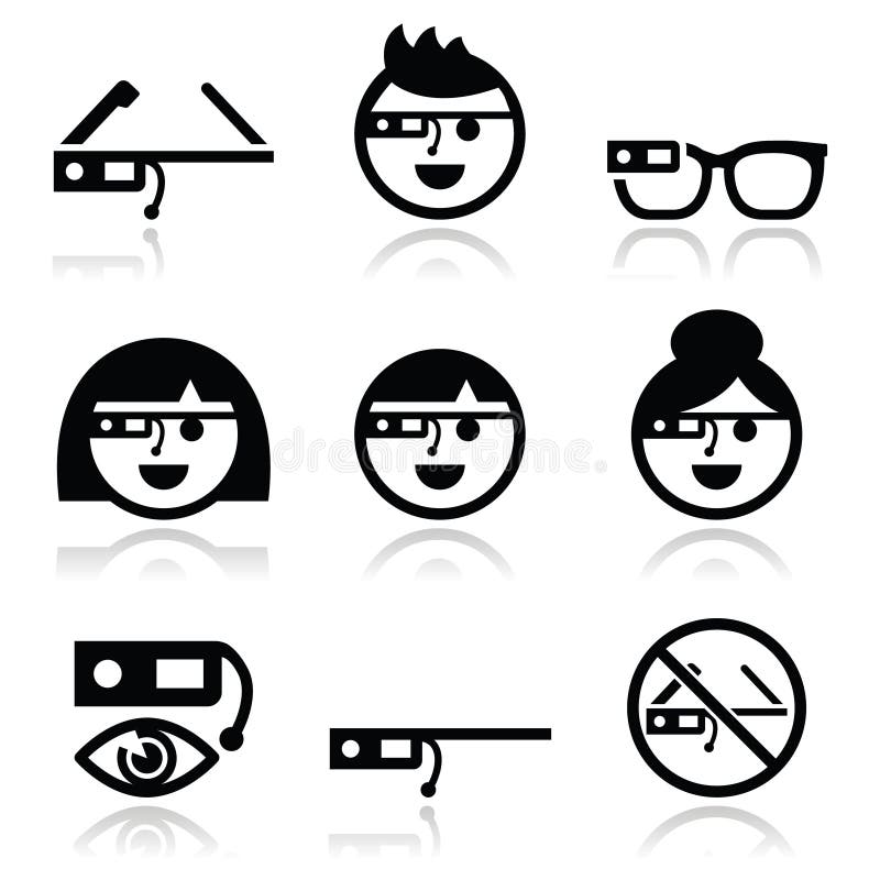 Google glass icons set stock illustration. Illustration of black - 42499302