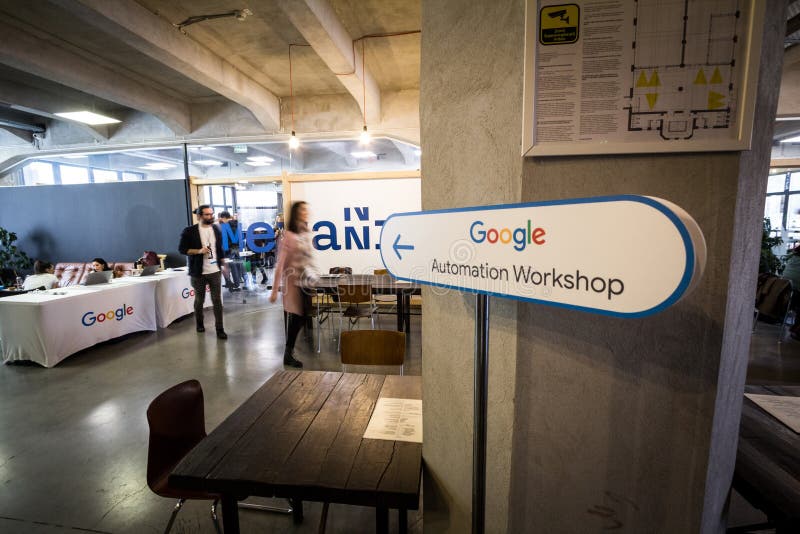 Google Logo on Entrance of a Workshop on Automated Bidding. Editorial ...