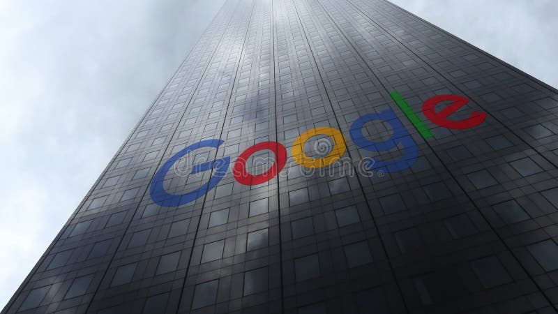 Google Logo on a Skyscraper Facade Reflecting Clouds. Editorial 3D ...