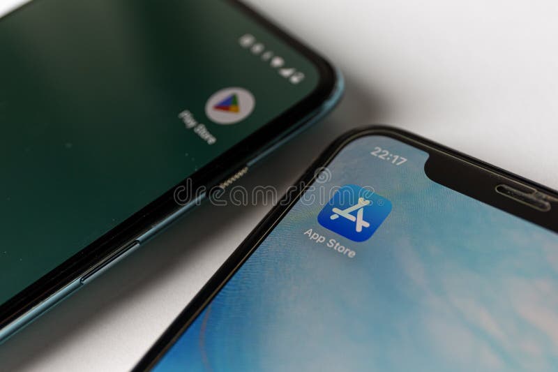 Google Play Store and Apple App Store on Android and Apple Iphone ...