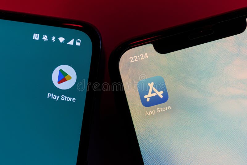 Google Play Store and Apple App Store on Android and Apple Iphone ...