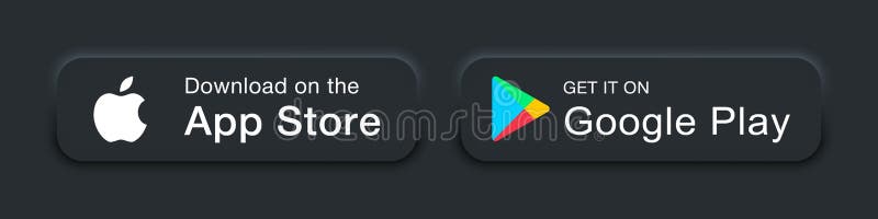Google Play Store and Apple App Store Buttons with Realistic Shadows on ...