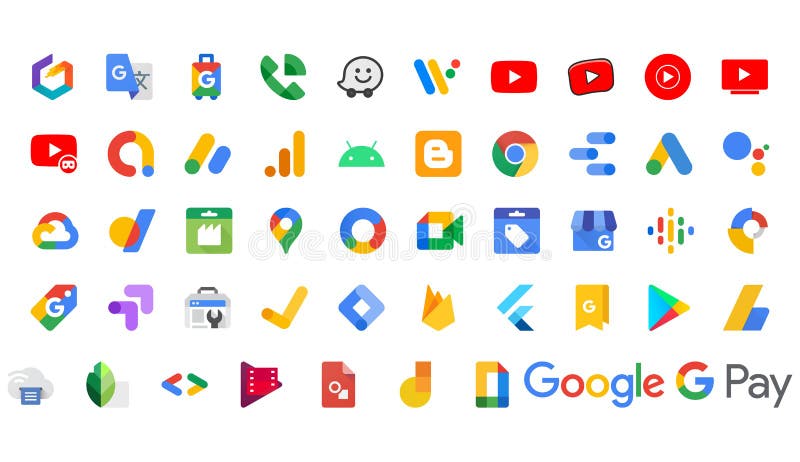 Google Products Applications Logo on a White Background. Google Icons ...