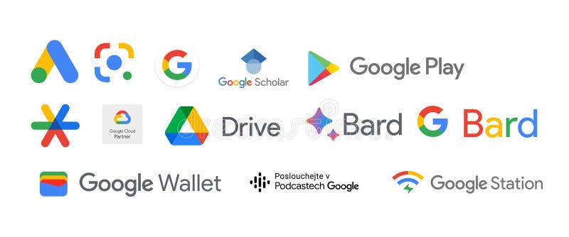 Google Products and Programs. Icons Set of Popular Applications with ...