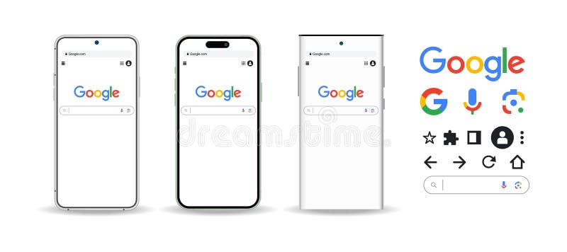 Google Search Bar Template with Modern Smart Phone Front View Editorial ...